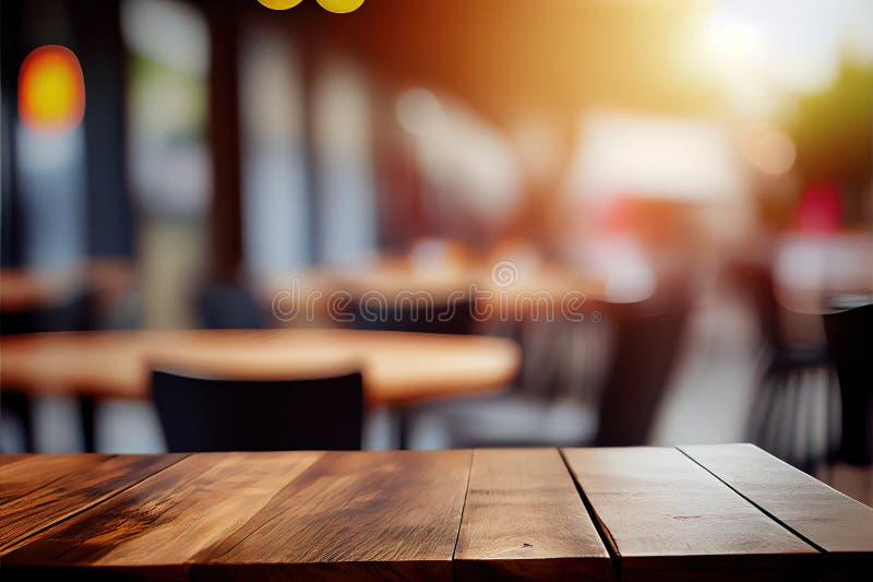 Empty Wood Table for Product Display in Blur Background of Restaurant ...