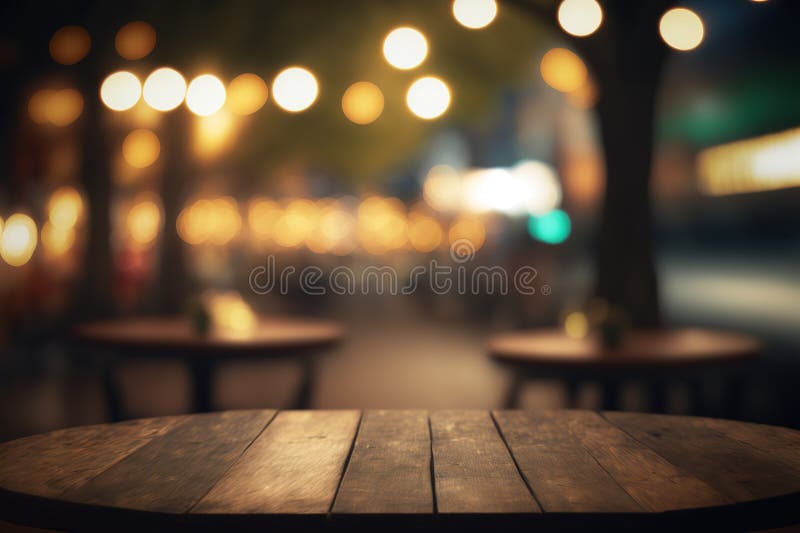 Empty Wood Table for Product Display in Blur Background of Restaurant ...