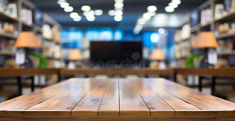 Empty Wood Table Set Against the TV Section in an Electronics Store ...