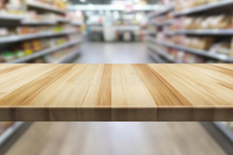 Empty Wood Table in Supermarket Background Product with Display Concept ...