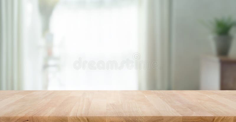 Empty Wood Table Top on Blur Abstract Home Room,window View Stock Photo ...