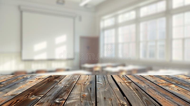 Empty Wood Table Top with Blur Background of Classroom in School. Stock ...