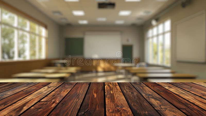 Empty Wood Table Top with Blur Background of Classroom in School. Stock ...