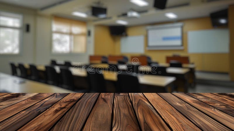 Empty Wood Table Top with Blur Background of Classroom in School. Stock ...