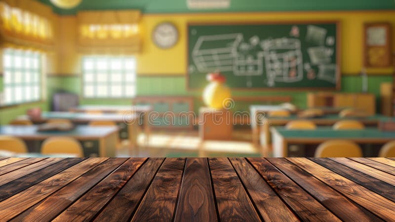 Empty Wood Table Top with Blur Background of Classroom in School. Stock ...