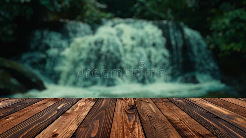 Empty Wood Table Top with Blur Background of Waterfall Stock Photo - Image of outdoors, green ...