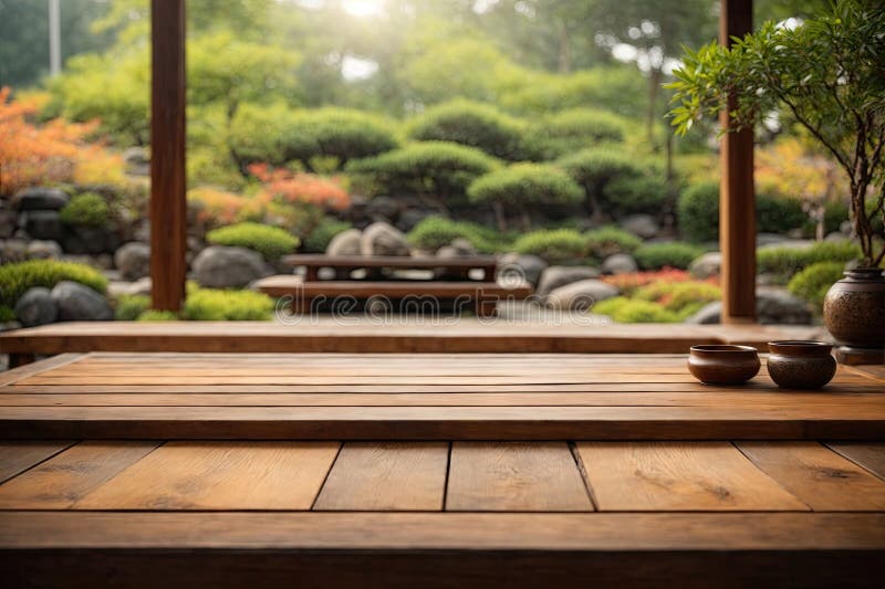 Empty Wood Table Top with Blur Japanese Zen Garden. Ai Generative Stock ...