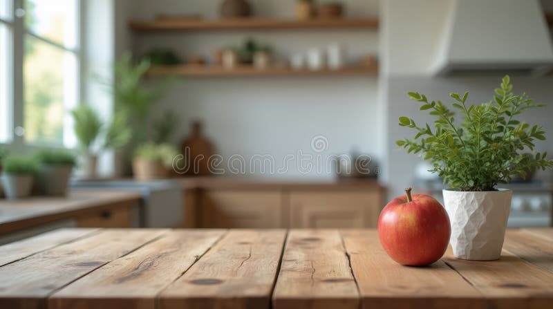 Empty Wood Table Top on Blur Modern Kitchen Background Stock ...