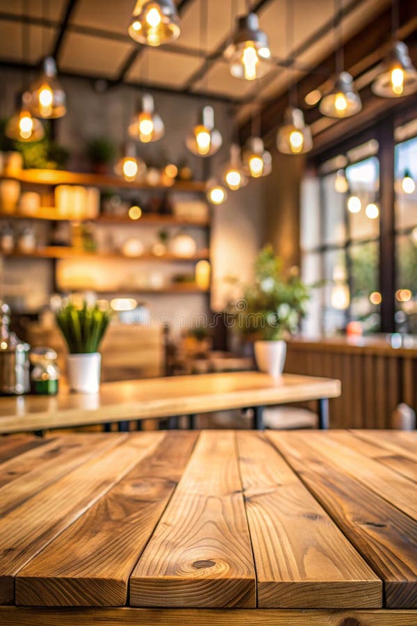 Empty Wood Table Top with Blurred Coffee Shop Interior Background Stock ...