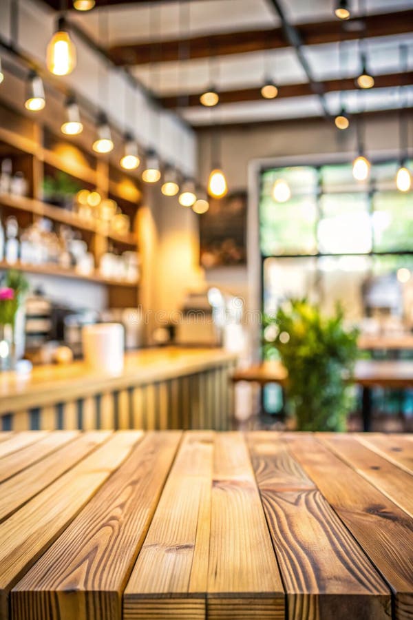 Empty Wood Table Top and Blurred Coffee Shop Interior Background Stock ...