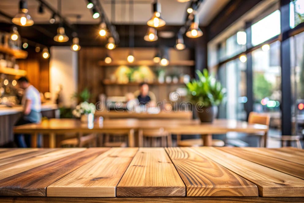 Empty Wood Table Top and Blurred Coffee Shop Interior Background Stock ...