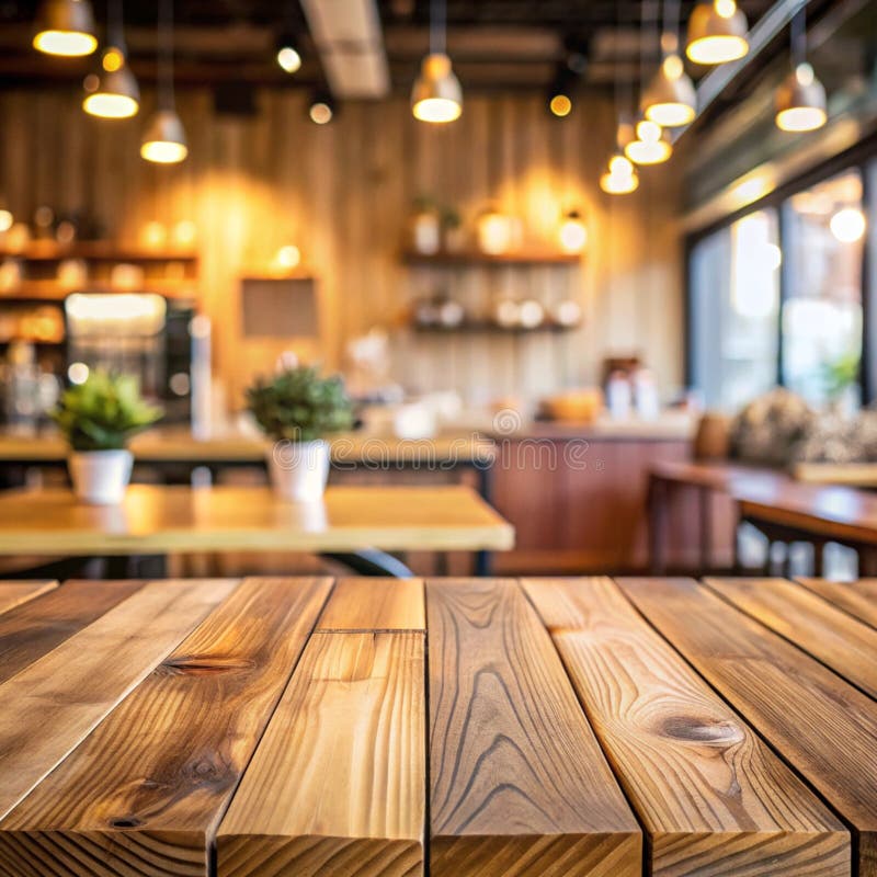 Empty Wood Table Top and Blurred Coffee Shop Interior Background Stock ...