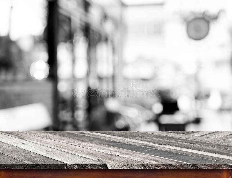 Empty Wood Table with Blur Coffee Shop Background, Mock Up Templa Stock ...