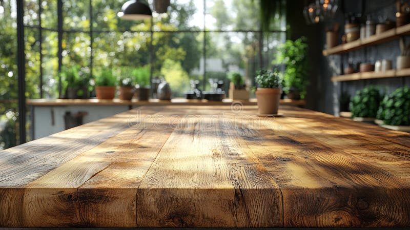 Empty Wood Table Top Counter in Modern Kitchen Background Stock ...