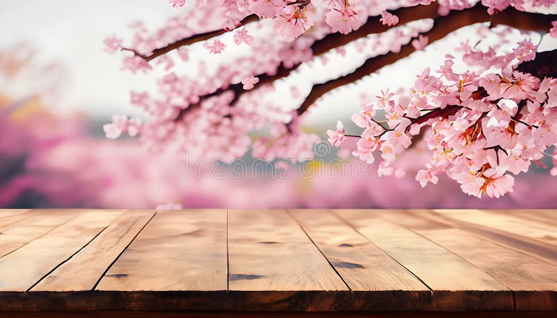 Empty Wood Table Top and Sakura Background Stock Photo - Image of space ...