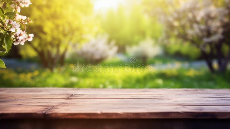 Empty Wood Table Top with Soft Spring Landscape Blurred Background ...