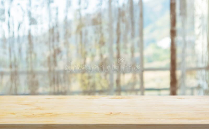 228 Wood Table Top Blurred Background Window Curtain Stock Photos ...