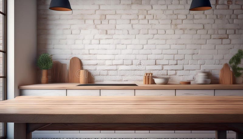 Empty Wooden Base on Kitchen Table Stock Illustration - Illustration of ...