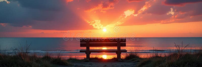 Empty Wooden Bench Facing Ocean at Sylt Sunset, Dramatic Sky, Sunset ...