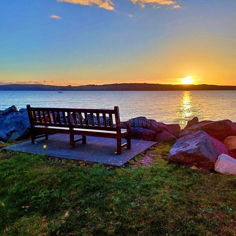 Bench with a View Overlooking Firth of Clyde, Scotland Stock Photo ...