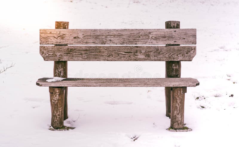 Empty Wooden Bench in the Park at Winter Stock Photo - Image of wood ...