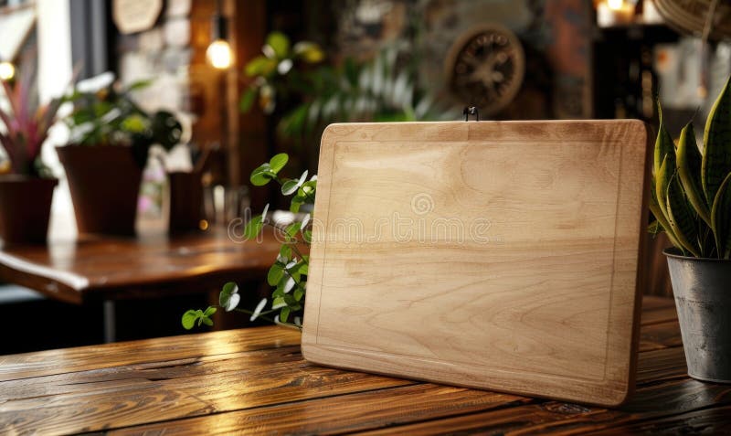 Empty Wooden Board on Table in Cafe, Closeup. Space for Text Stock ...