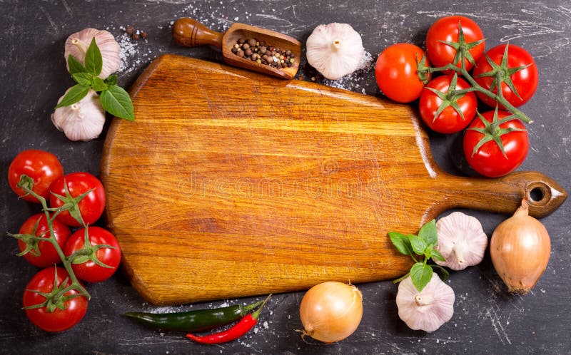 Empty Wooden Board with Vegetables for Cooking Stock Photo - Image of ...