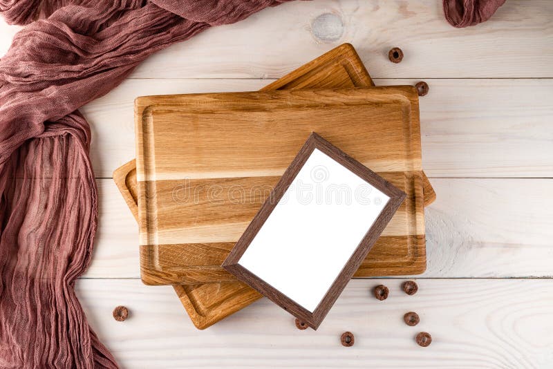 Empty Wooden Boards and a Frame with an Empty White Sheet of Copy Space ...
