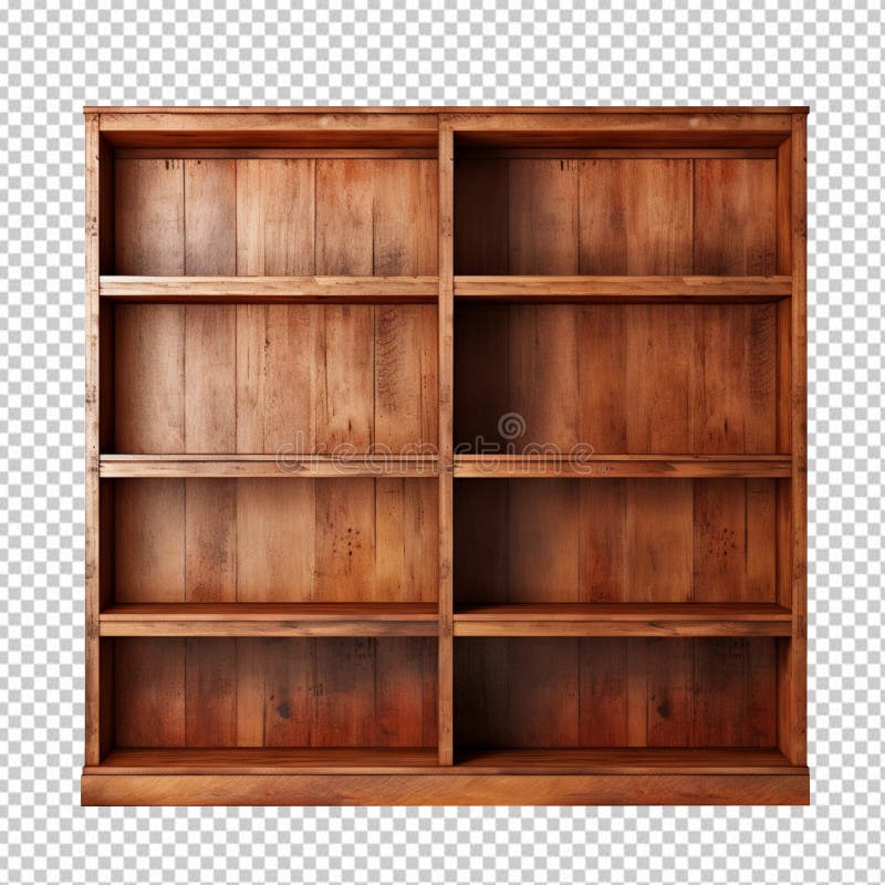 Empty Wooden Bookshelf Isolated on Transparent Background Stock ...