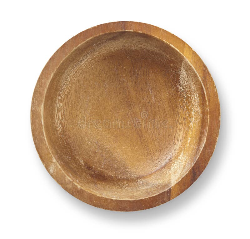 Empty Wooden Bowl, Isolated on White Background, Top View Stock Photo ...