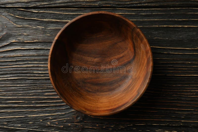 Empty Wooden Bowl on Wooden Table, Top View Stock Image - Image of ...