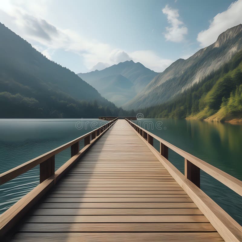 Empty Wooden Bridge with the Lake Mountain and Beautiful Landscape ...