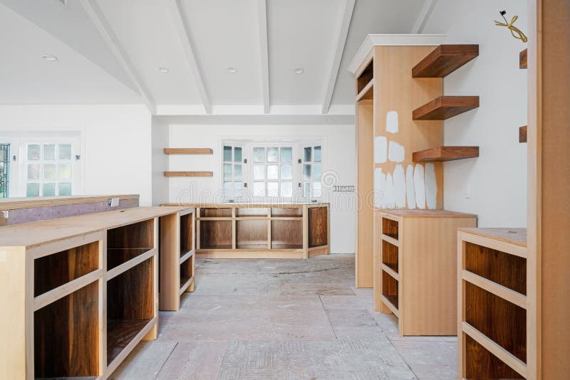 Empty Wooden Cabinets of a Kitchen - a House Renovation Scene Editorial ...