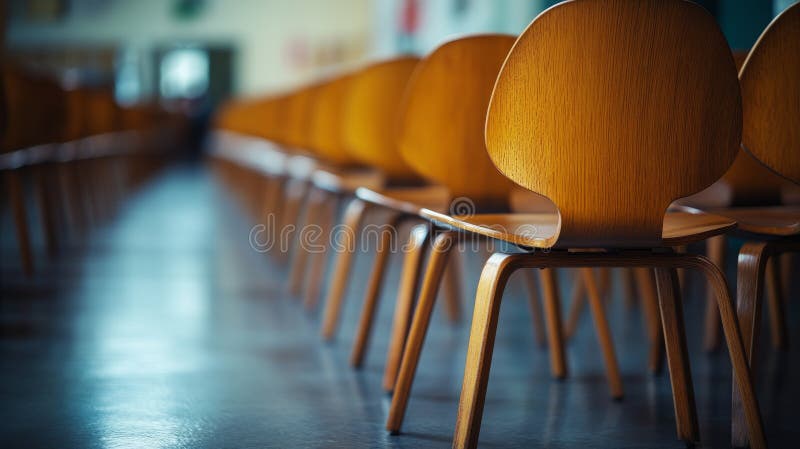 Empty Wooden Chairs in a Row in a Classroom Setting Stock Photo - Image ...