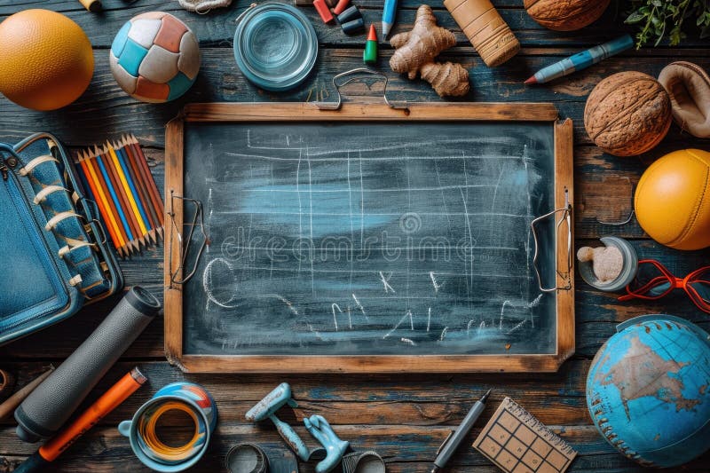 An Empty Wooden Chalk Board and Objects Around it , a Place for an ...