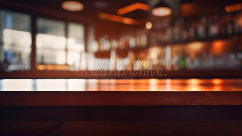 An Empty Wooden Counter in a Pub with a Clear Space for Design Stock ...