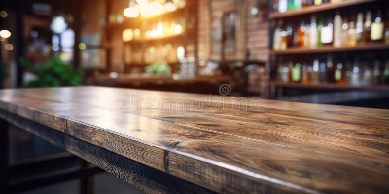 An Empty Wooden Counter Table Top for Product Display in a Pub or Bar ...
