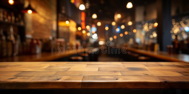 An Empty Wooden Counter Table Top for Product Display in a Pub or Bar ...