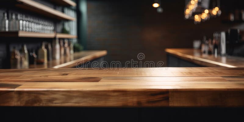 An Empty Wooden Counter Table Top for Product Display in a Pub or Bar ...