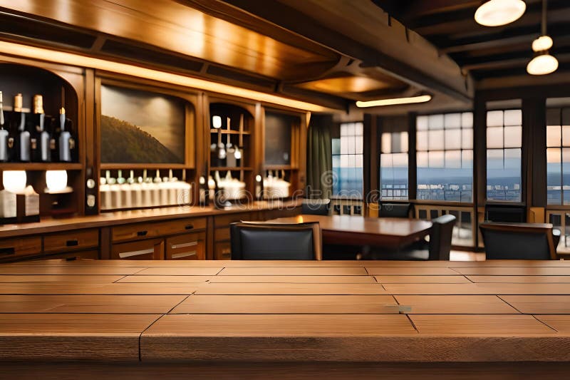 An Empty Wooden Counter Table Top for Product Display in a Pub or Bar ...