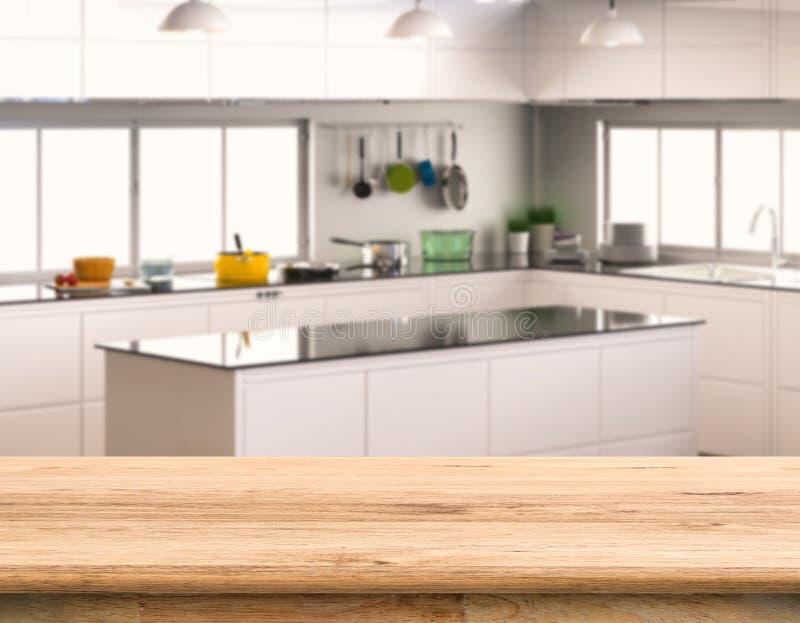 Empty wooden counter top stock photo. Image of wood, cabinets - 81716312