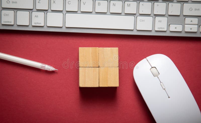 Empty Wooden Cubes with a Computer Keyboard and Mouse Stock Image ...