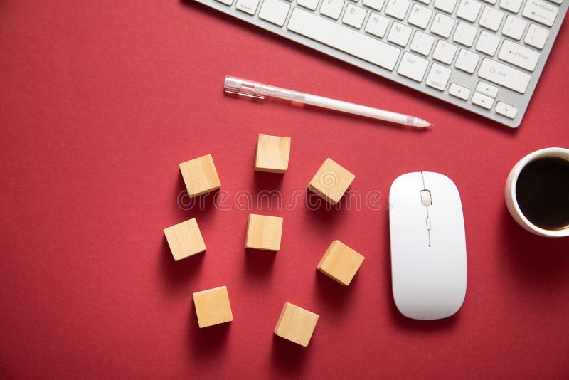 Empty Wooden Cubes with a Computer Keyboard and Mouse Stock Image ...