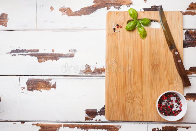 Empty Wooden Cutting Board on Kitchen Table. Top View Copy Space Stock ...