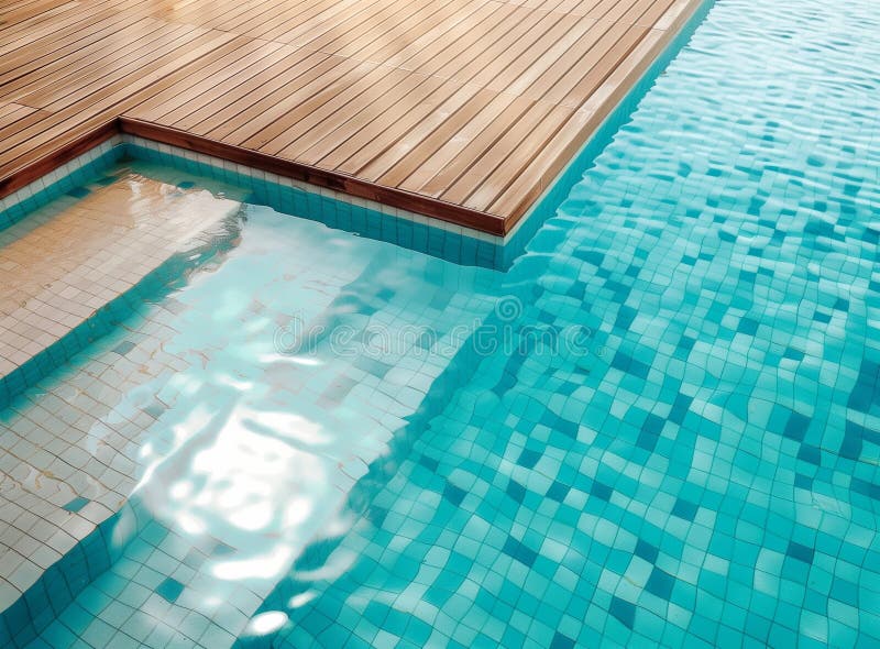 Empty Wooden Deck with Swimming Pool Stock Photo - Image of floor ...