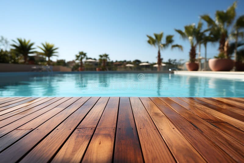 Empty Wooden Deck with Swimming Pool , Beautiful Minimalist Pool Side ...