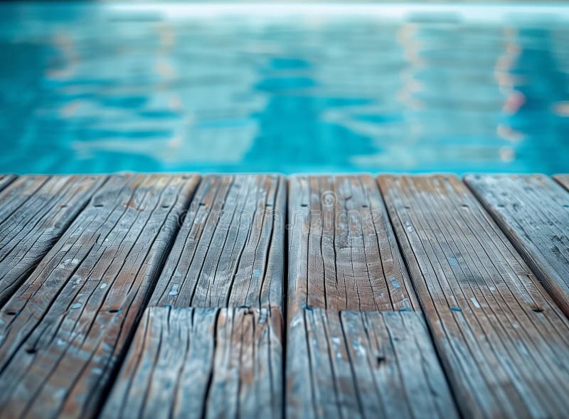 Empty Wooden Deck with Swimming Pool Stock Image - Image of outdoor ...