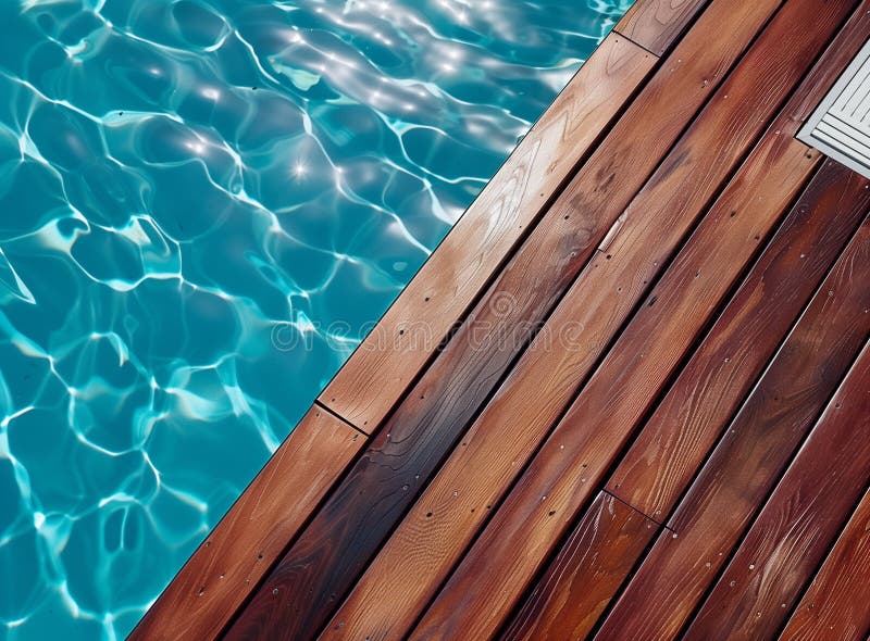 Empty Wooden Deck with Swimming Pool Stock Photo - Image of background ...