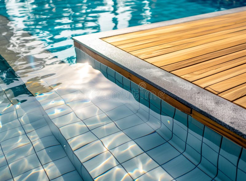 Empty Wooden Deck with Swimming Pool Stock Photo - Image of structure ...