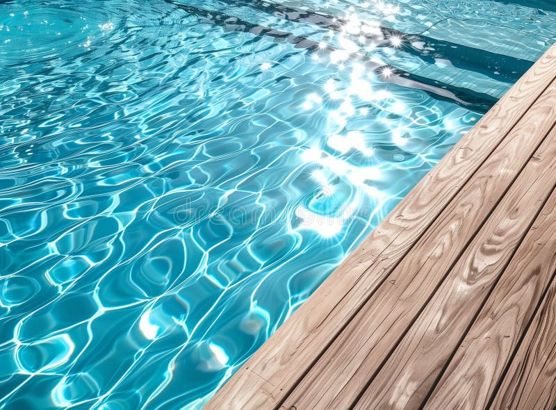 Empty Wooden Deck with Swimming Pool Stock Image - Image of abstract ...
